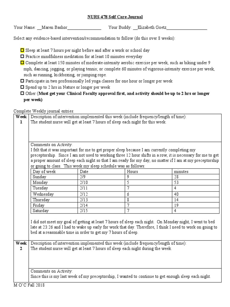 Self-Care Journal 8 Weeks | PDF | High Intensity Interval Training | Sleep