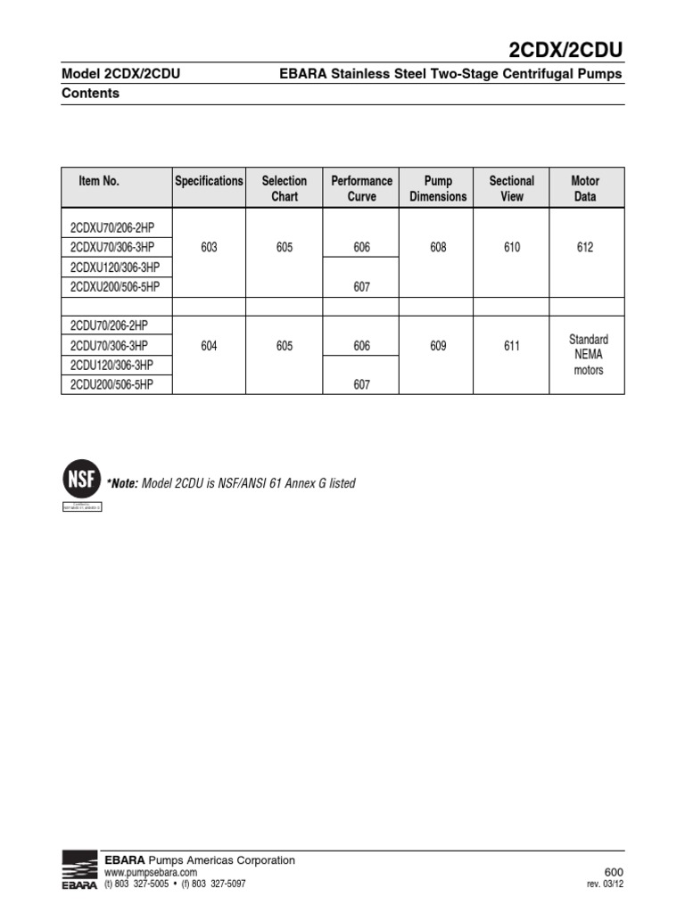 2CDX/2CDU: Model 2CDX/2CDU EBARA Stainless Steel Two-Stage Centrifugal Pumps | PDF | Electric ...