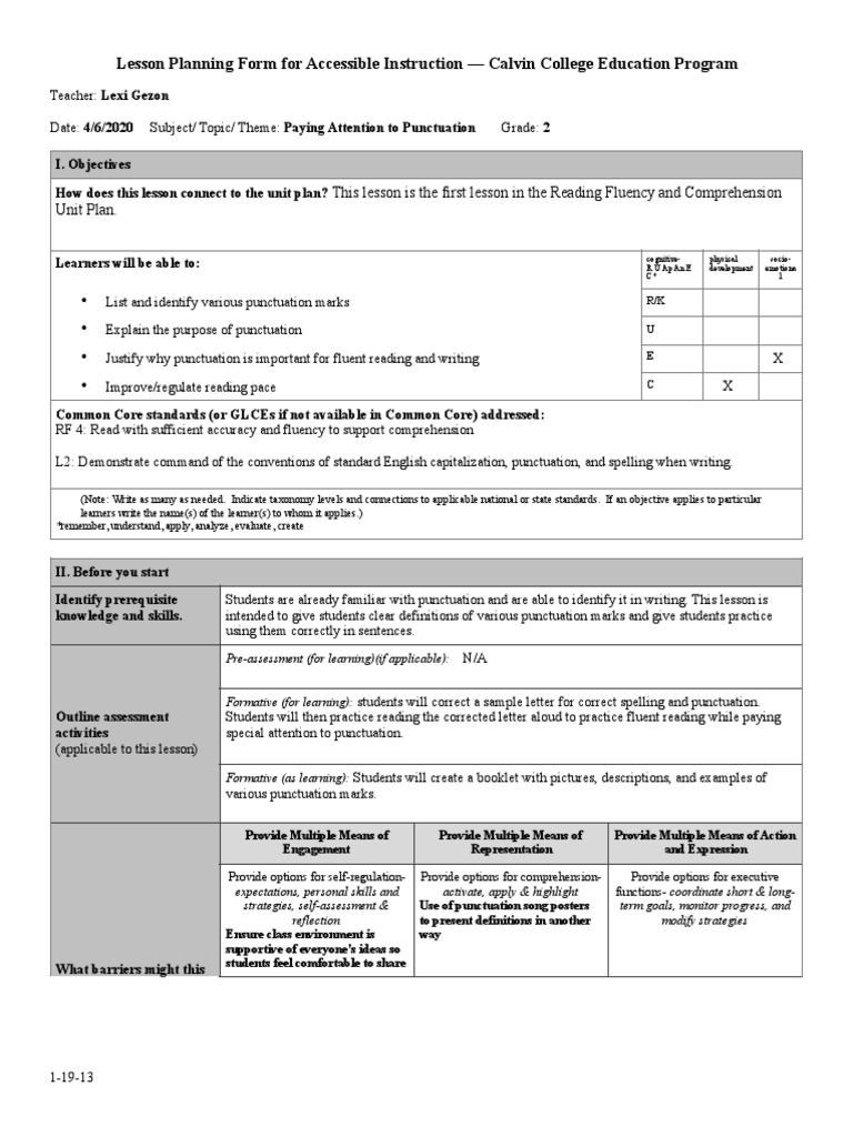 302 Lesson 1 | PDF | Fluency | Punctuation