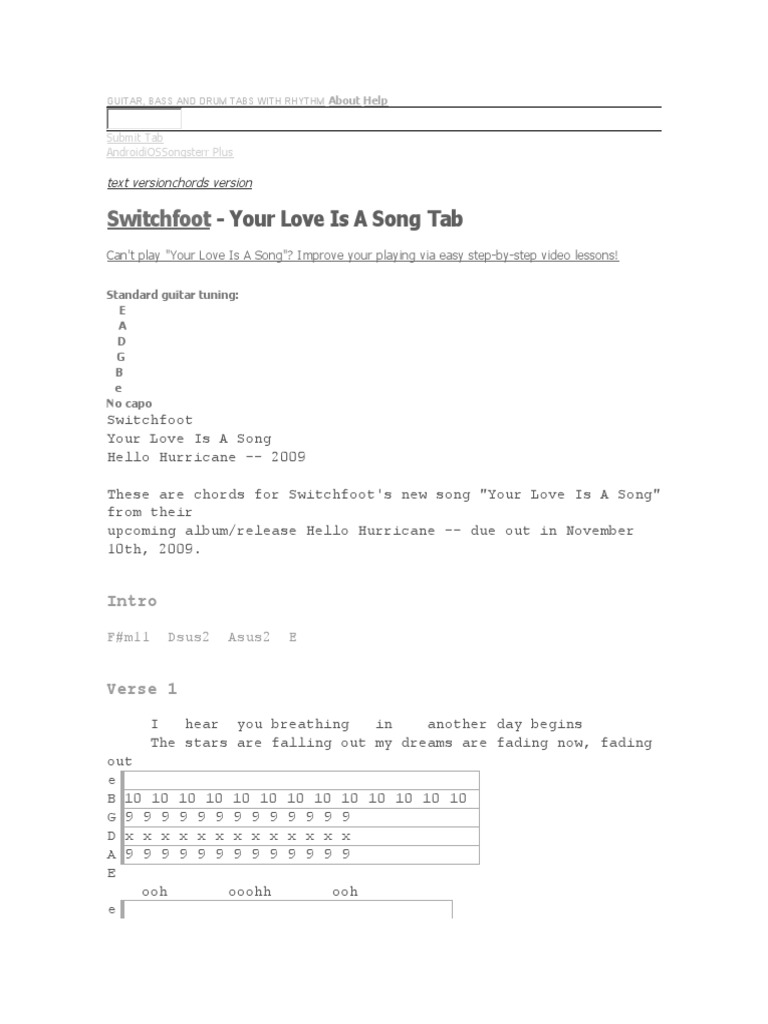 Switchfoot: - Your Love Is A Song Tab | PDF | Song Structure | Musical ...