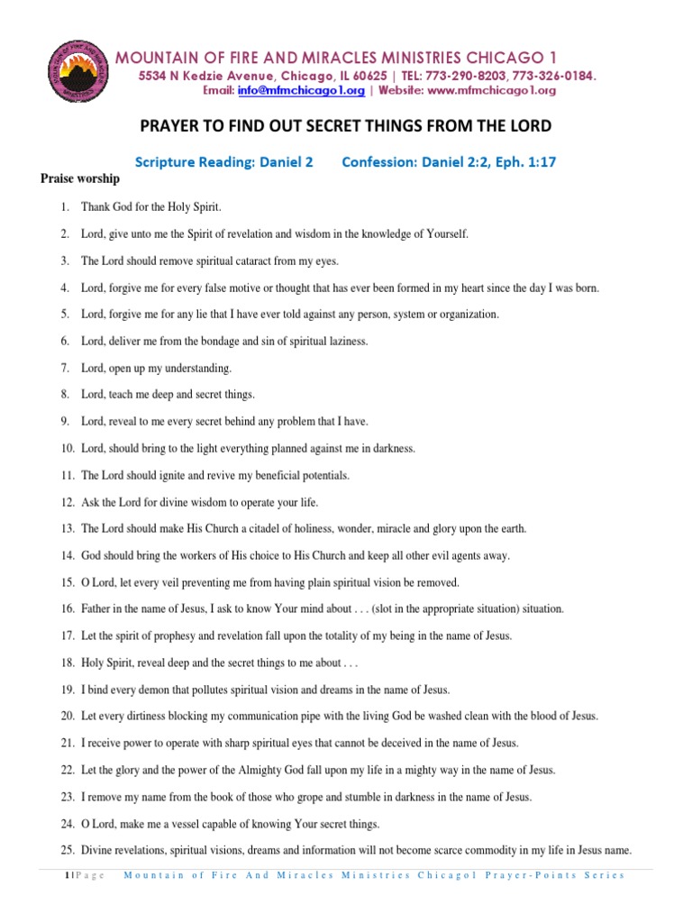 Prayer To Find Out Secret Things From The Lord PDF | PDF | Miracle ...