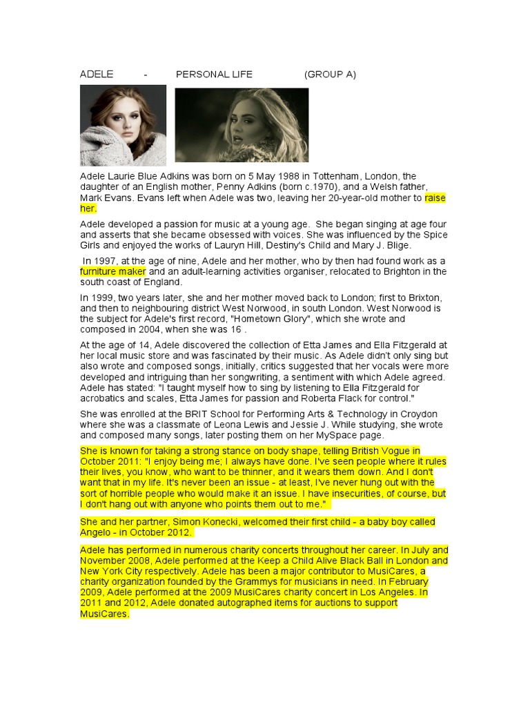 Adele Biography Activities | PDF | Adele | Music Industry