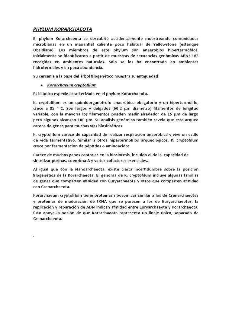 Phylum Korarchaeota | PDF