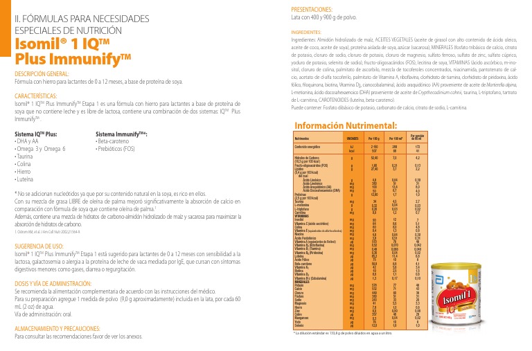 Isomil 1 IQ Plus Immunify | PDF | Vitamina | Biomoléculas