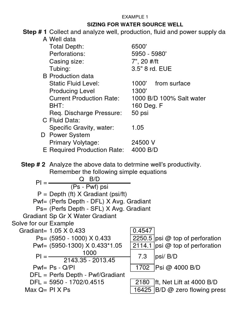 ESP Sizing Example 1 | PDF | Horsepower | Pump