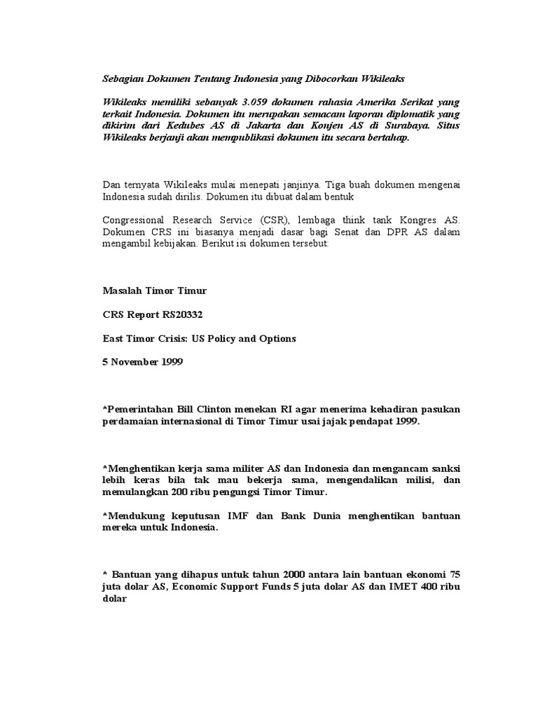 Sebagian Dokumen Tentang Indonesia Yang Dibocorkan Wikileaks | PDF