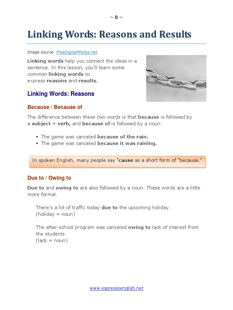 Linking Words: Reasons and Results | PDF