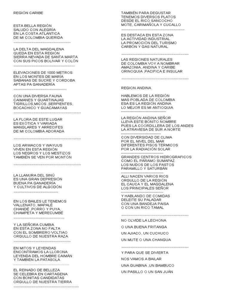 Coplas Regiones de Colombia | PDF | Selva amazónica | Naturaleza
