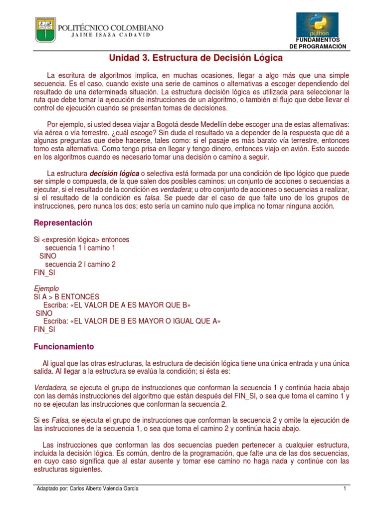 Unidad #3 - Estructuras de Decisión Lógica | PDF | Algoritmos | Sistema ...