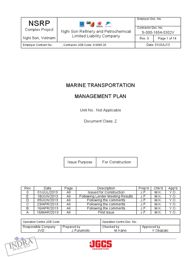 Indra: Marine Transportation Management Plan | PDF | Safety | Traffic