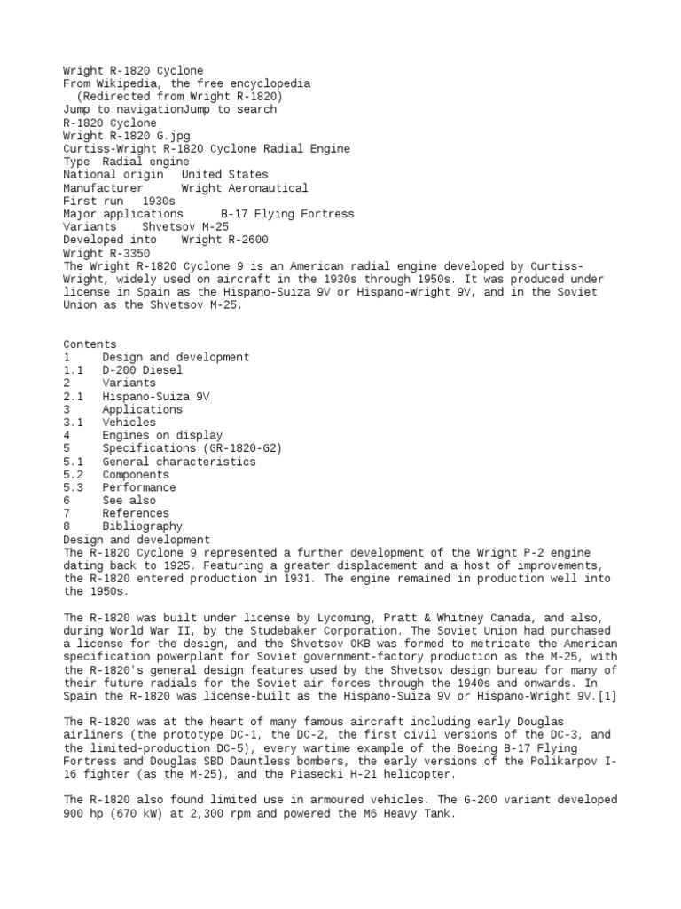 Wright R-1820 Cyclone | PDF | Engines | Vehicle Technology