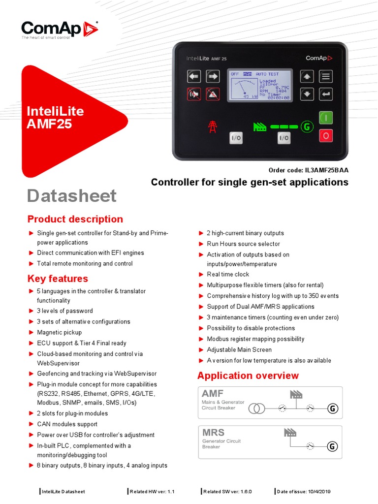 InteliLite AMF25 Datasheet | PDF | Hertz | Power Supply