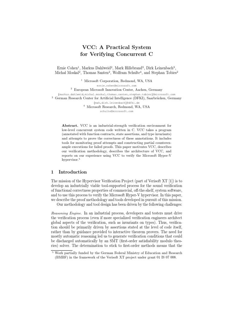 VCC: A Practical System For Verifying Concurrent C | PDF | Formal ...
