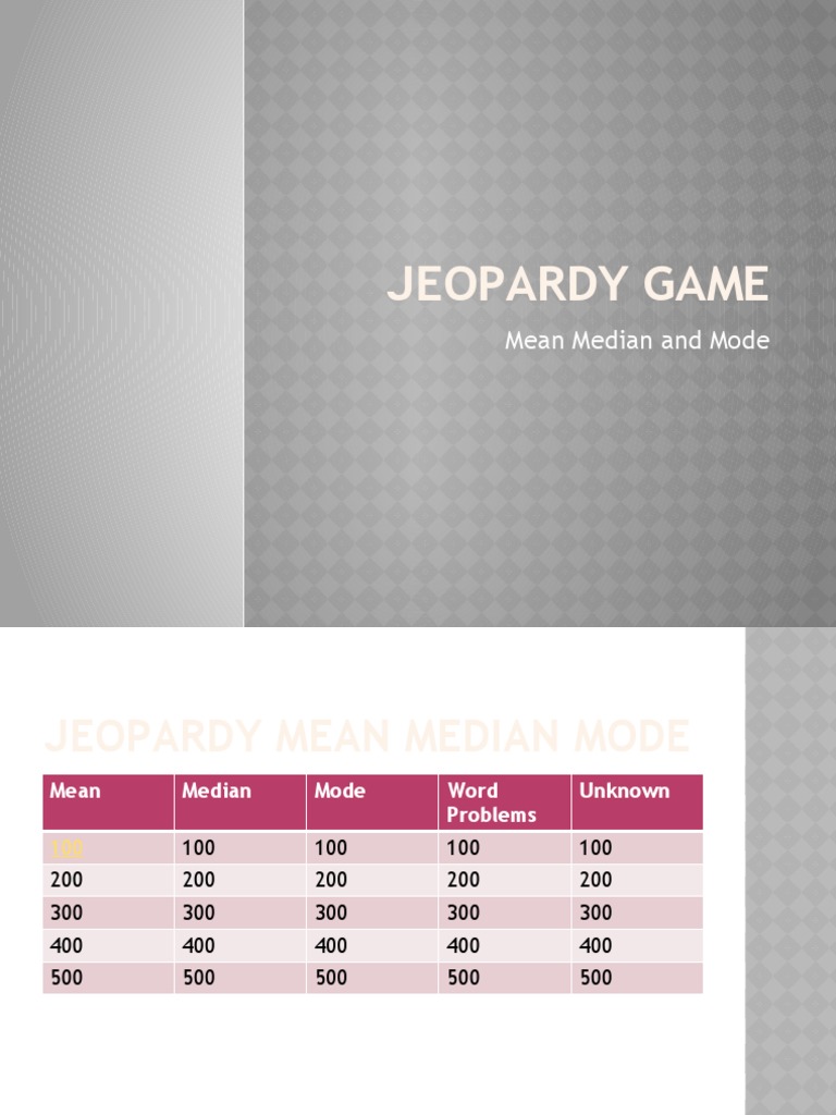 Mean, Median, Mode Jeopardy Game | PDF | Mean | Mode (Statistics)