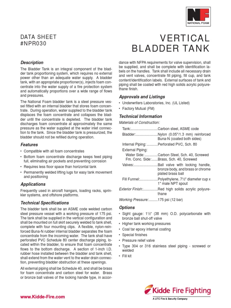 Vertical Foam Bladder Tank Overview | PDF | Valve | Foam