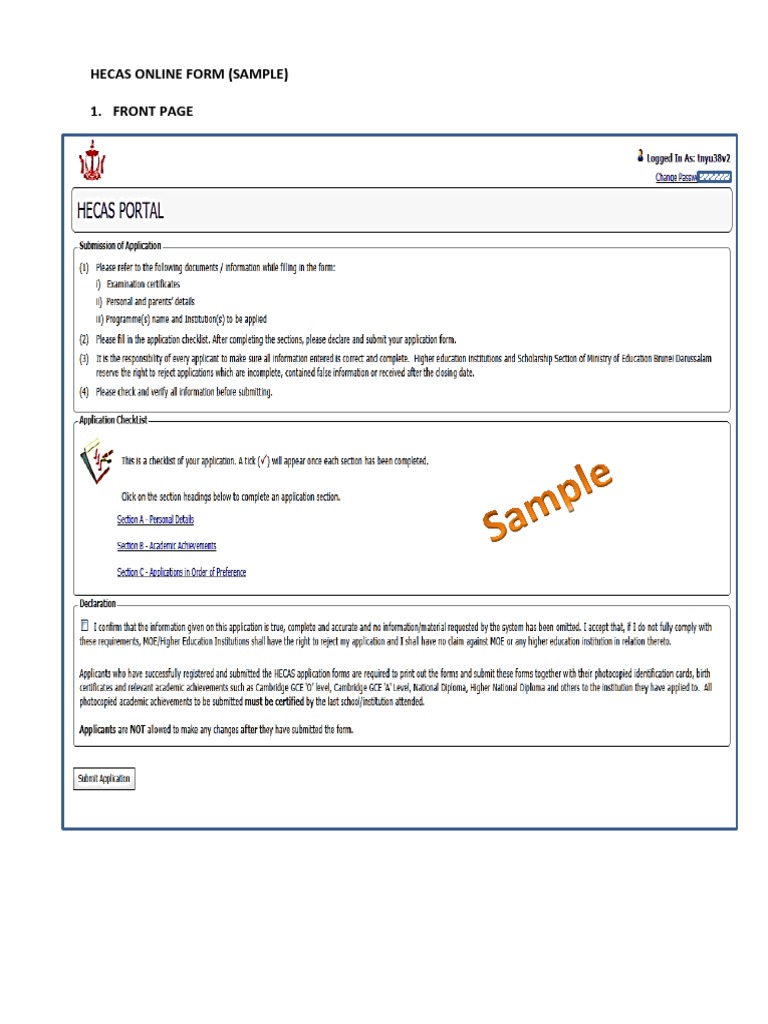 Hecas Online Form (Sample) 1. Front Page | PDF