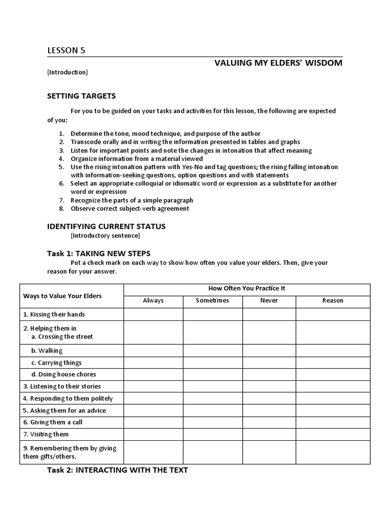 English 7 Worksheet Module 1-LESSON 5 | PDF | Question | Semiotics