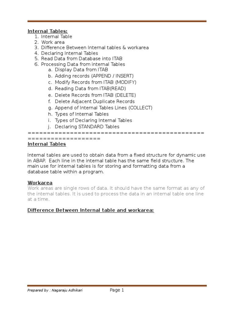 A Comprehensive Guide to Working with Internal Tables in ABAP | PDF | Database Index | Databases