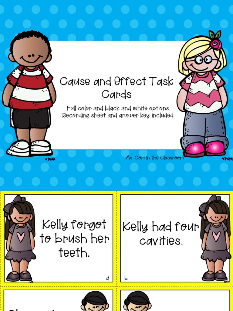 Cause and Effect Task Cards: Full Color and Black and White Options ...