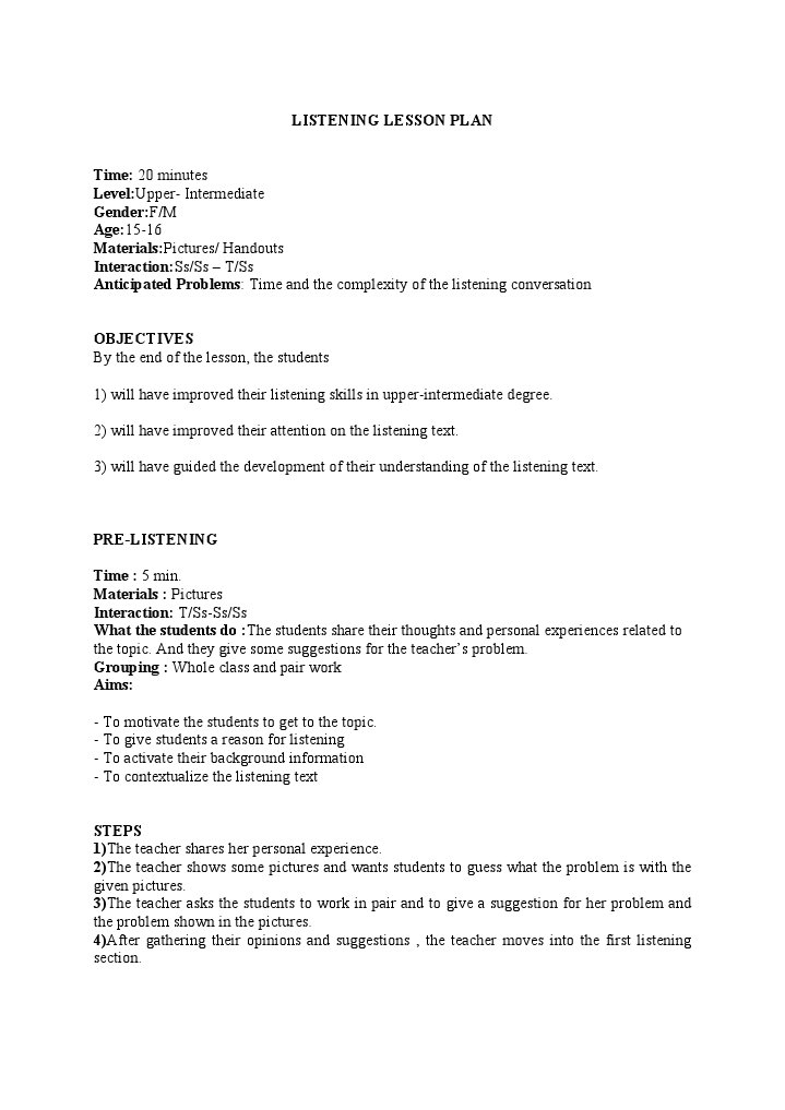 Listening Lesson Plan | Download Free PDF | Lesson Plan | Teachers
