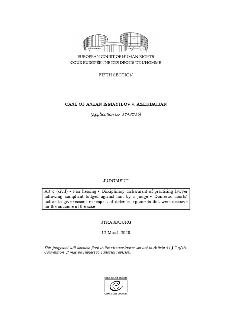 CASE OF ASLAN ISMAYILOV v. AZERBAIJAN | PDF | Judgment (Law) | Appeal