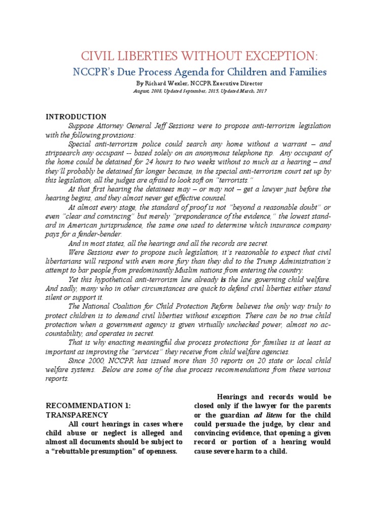 Civil Liberties Without Exception: NCCPR's Due Process Agenda For ...