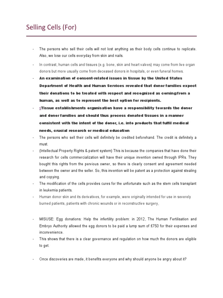 Selling Cells | PDF | Organ Donation | Medicine