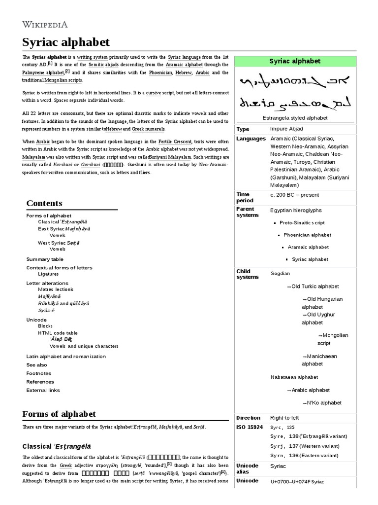 Syriac Alphabet | PDF | Symbols | Languages Of Asia