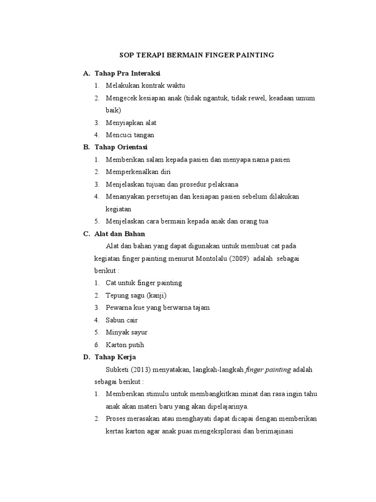 Sop Terapi Bermain Finger Painting | PDF