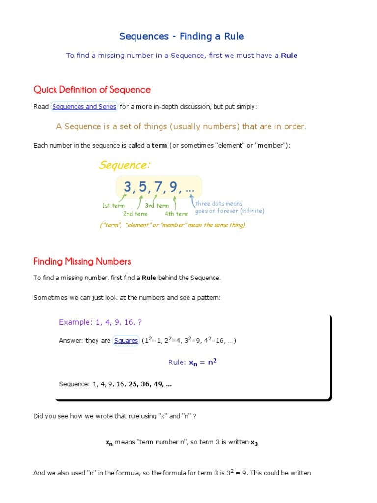 Sequences - Finding A Rule - 1 | PDF | Sequence | Numbers