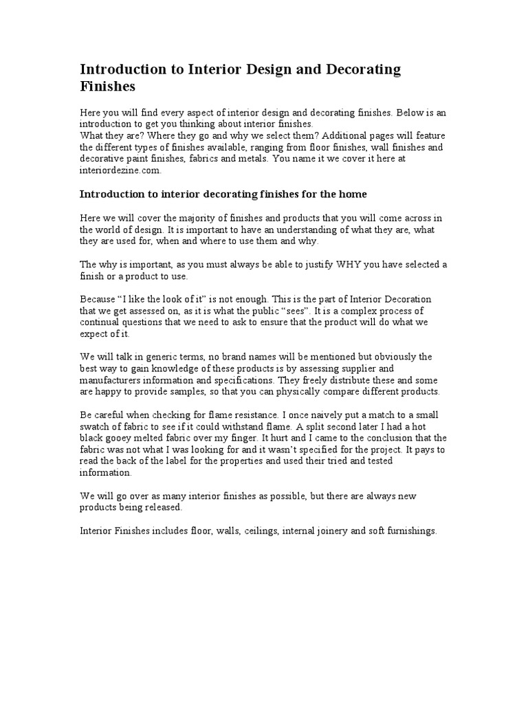 Introduction To Interior Design and Decorating Finishes | PDF ...