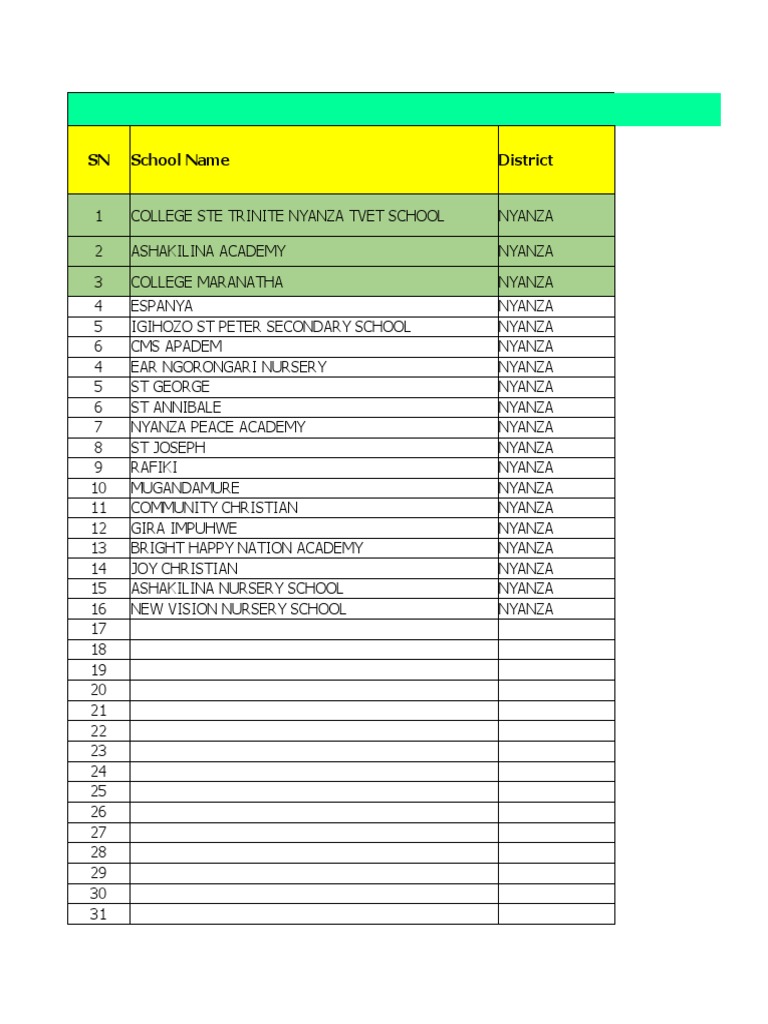 Template - List of Private Schools in Nyanza | PDF | School Types | Schools
