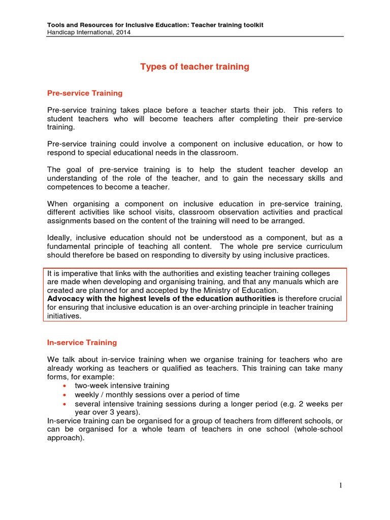 Inclusive Teacher Training Toolkit | PDF | Inclusion (Education ...