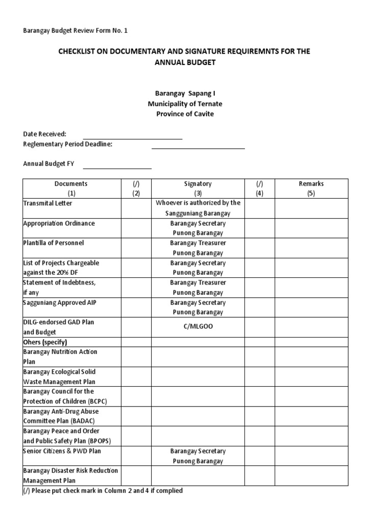 Checklist On Documentary and Signature Requiremnts For The Annual ...