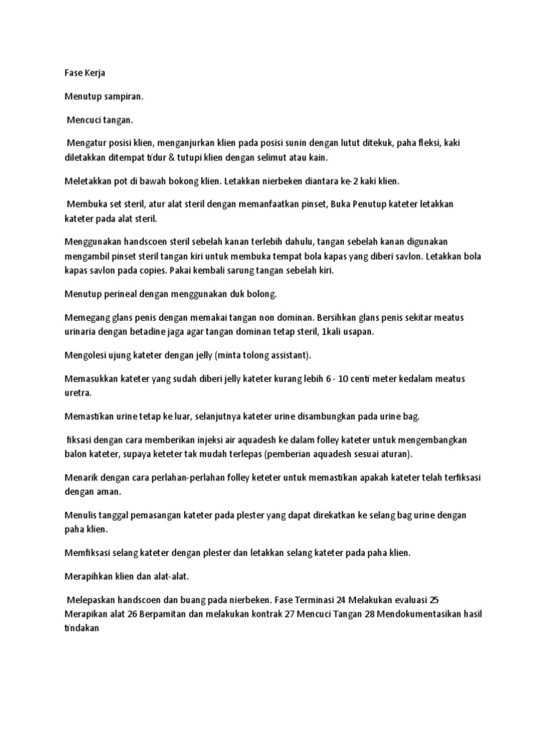 Fase Kerja Pemasangan Kateter Urin Pria | PDF