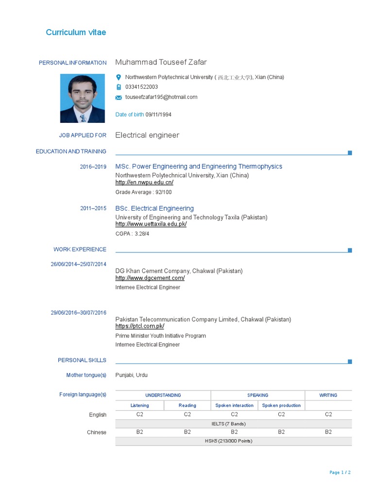 Curriculum Vitae: Muhammad Touseef Zafar | PDF | Photovoltaics ...