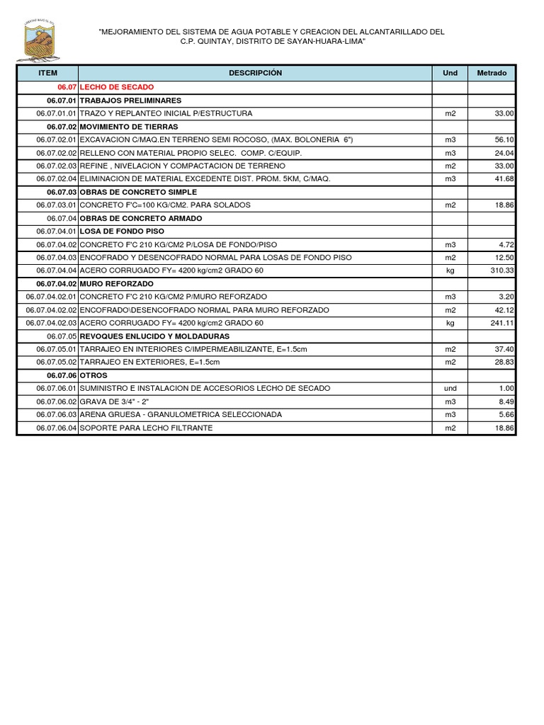 6.07 Lecho de Secado (Partidas) PDF | PDF | Horticultura y jardinería ...