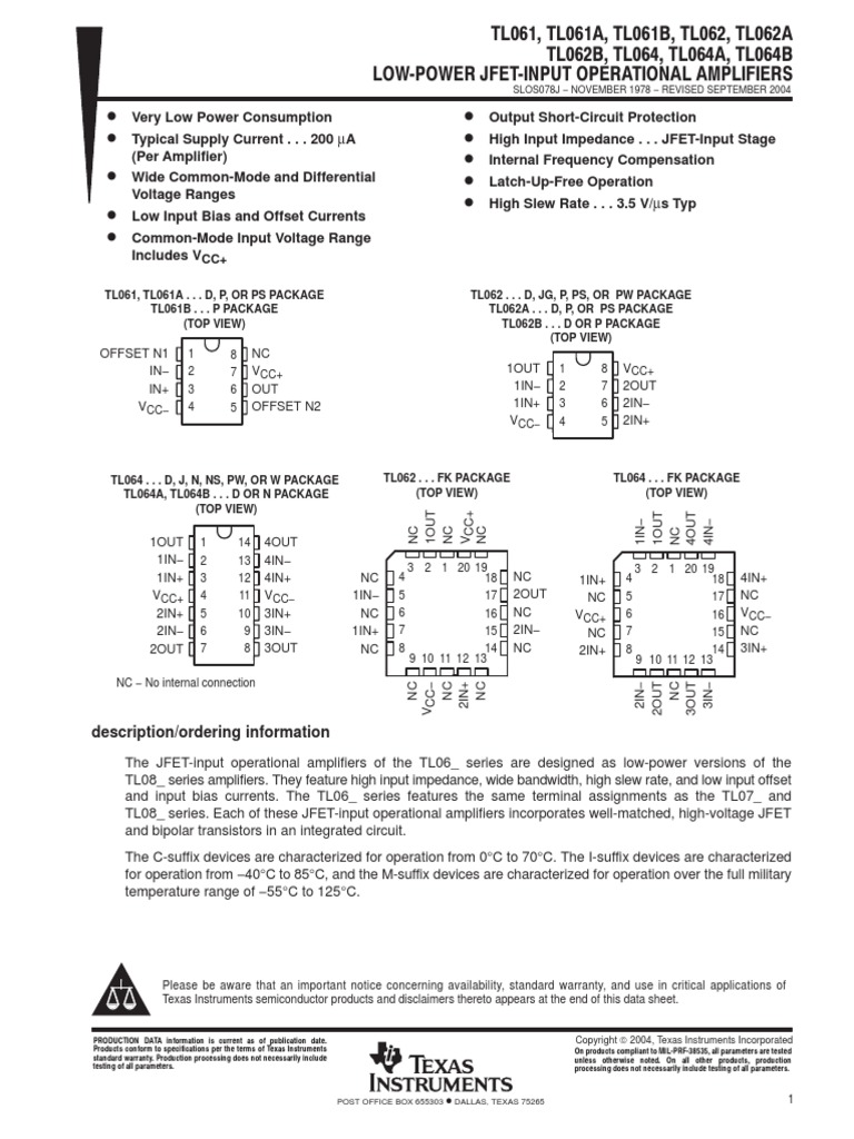 tl062cp PDF | PDF | Amplifier | Operational Amplifier