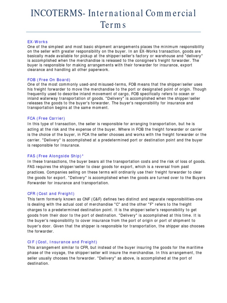 INCOTERMS - International Commercial Terms | PDF | Private Law ...
