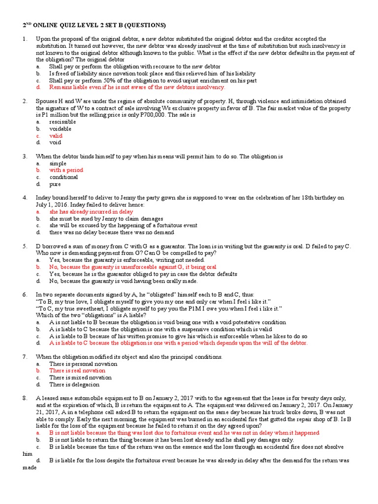 2ND Online Quiz Level 2 Set B (Answers) | PDF | Debits And Credits ...