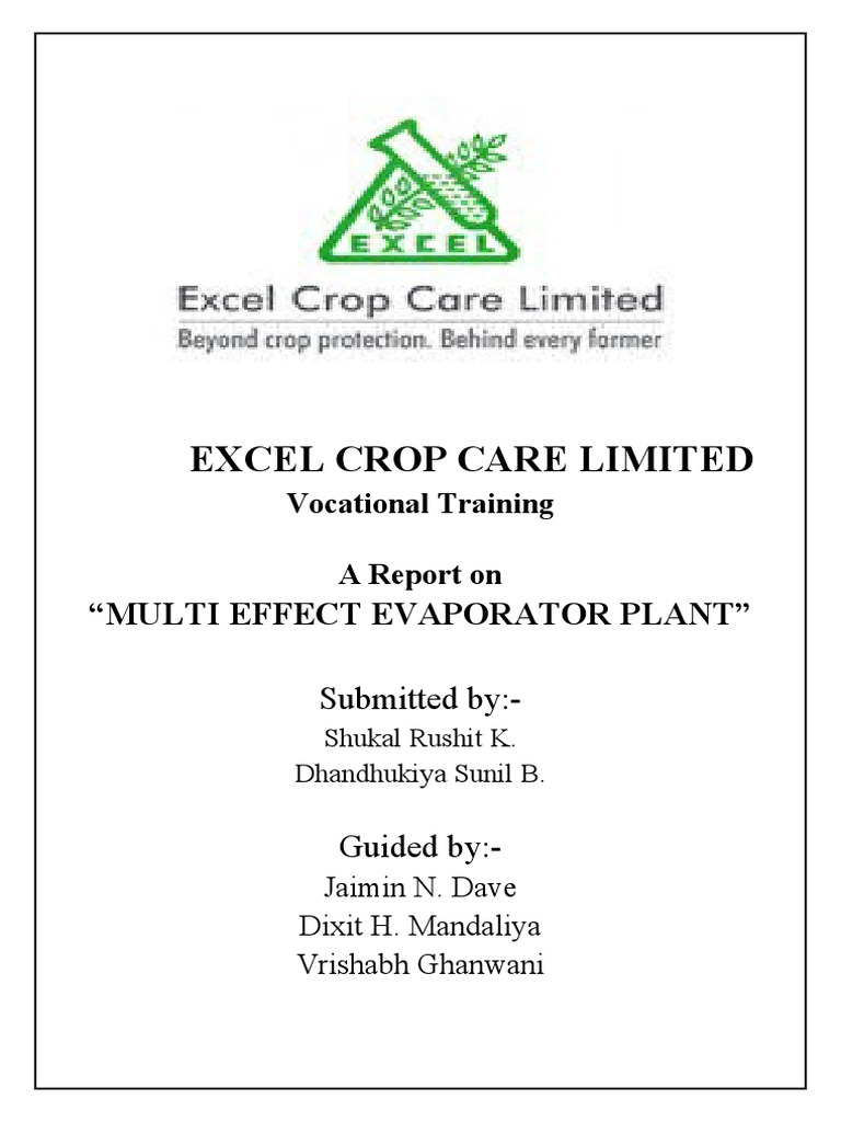 Excel Crop Care Limited: "Multi Effect Evaporator Plant" | PDF ...