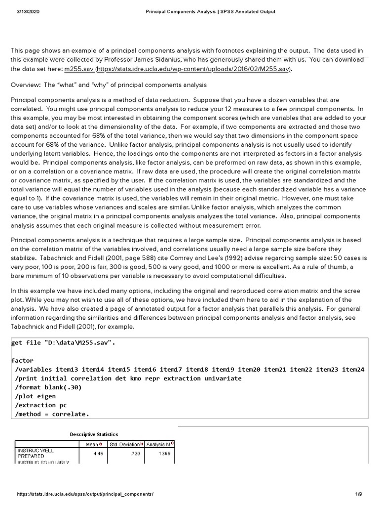 Principal Components Analysis - SPSS Annotated Output PDF | PDF | Principal Component Analysis ...