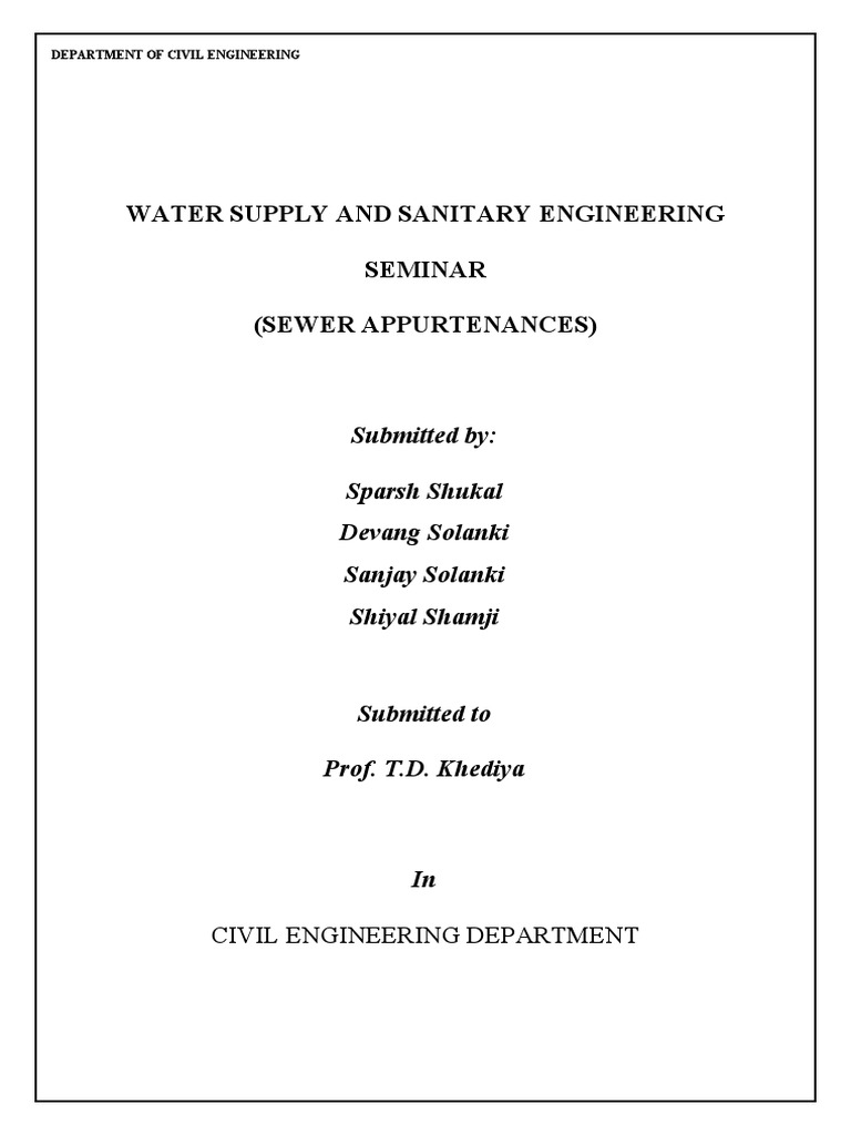 Water Supply and Sanitary Engineering Seminar (Sewer Appurtenances ...