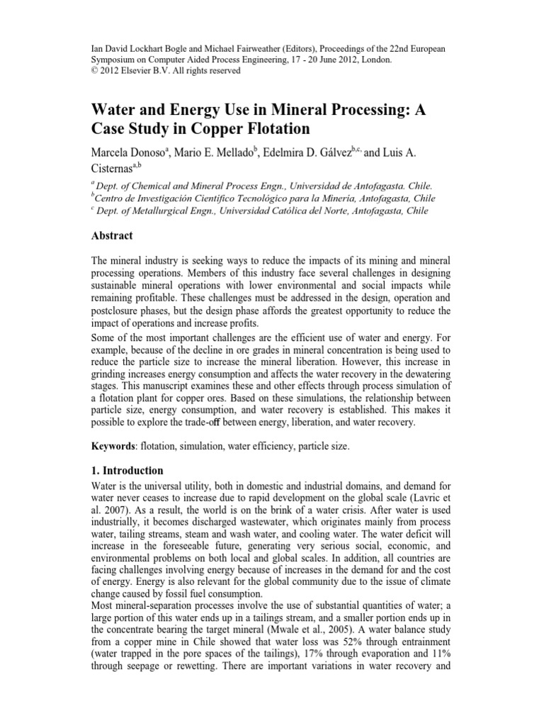 Water and Energy Use in Mineral Processing | PDF | Net Present Value ...