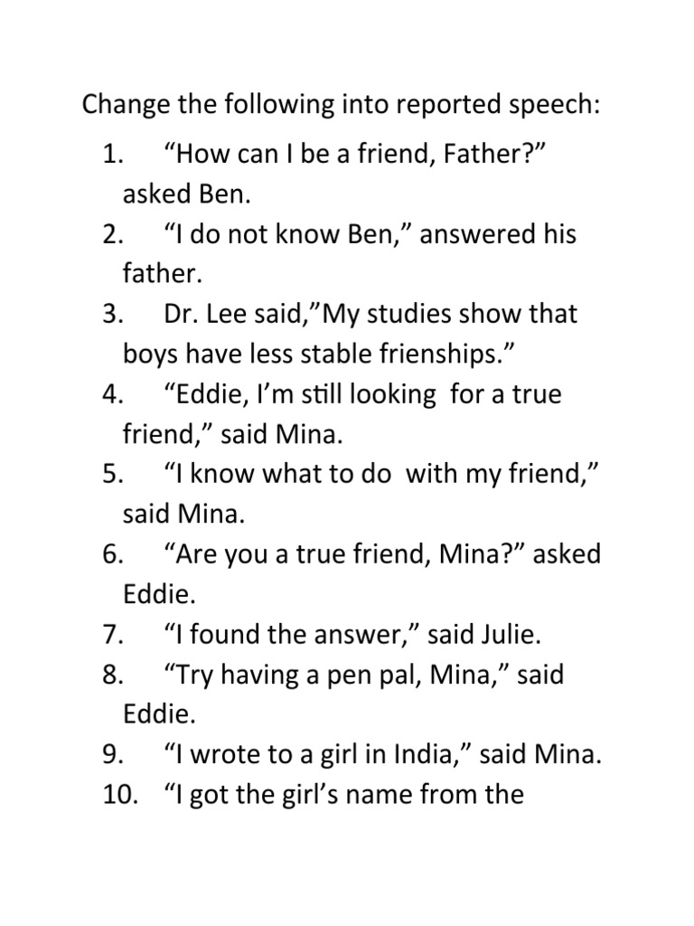 Change The Following Into Reported Speech | PDF