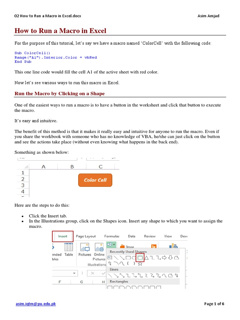 02 How To Run A Macro in Excel | PDF | Microsoft Excel | Areas Of ...