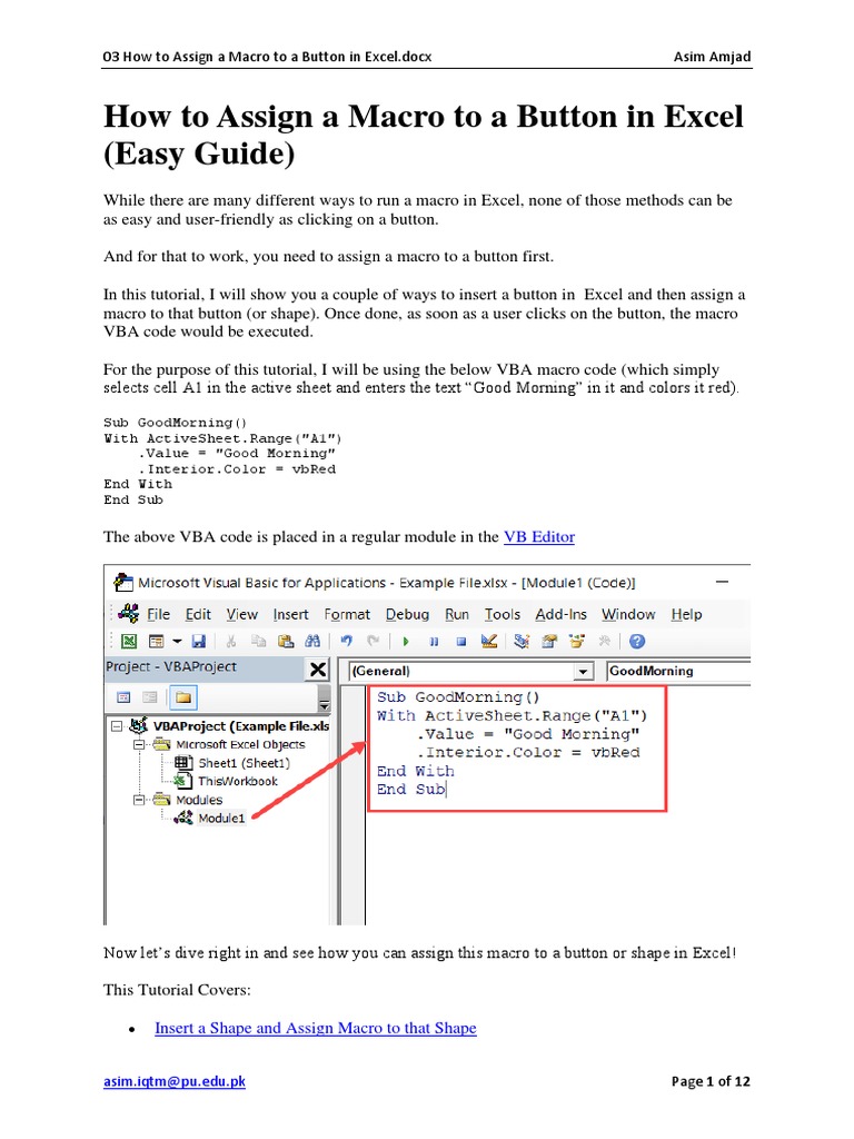 03 How To Assign A Macro To A Button in Excel | PDF | Visual Basic For ...