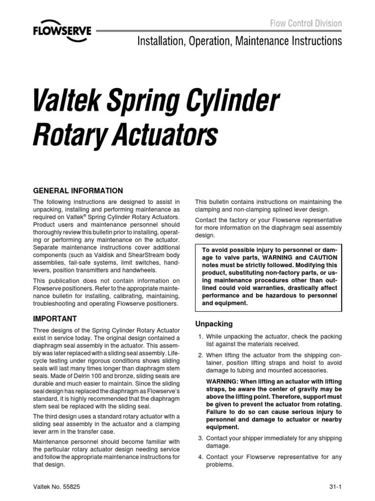 Valtek Spring Cylinder Rotary Actuators: General Information | Download ...