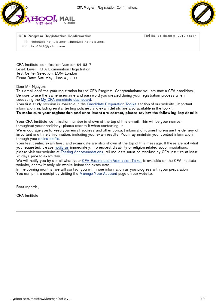 CFA Level II Registration Confirmation | PDF | Test (Assessment ...