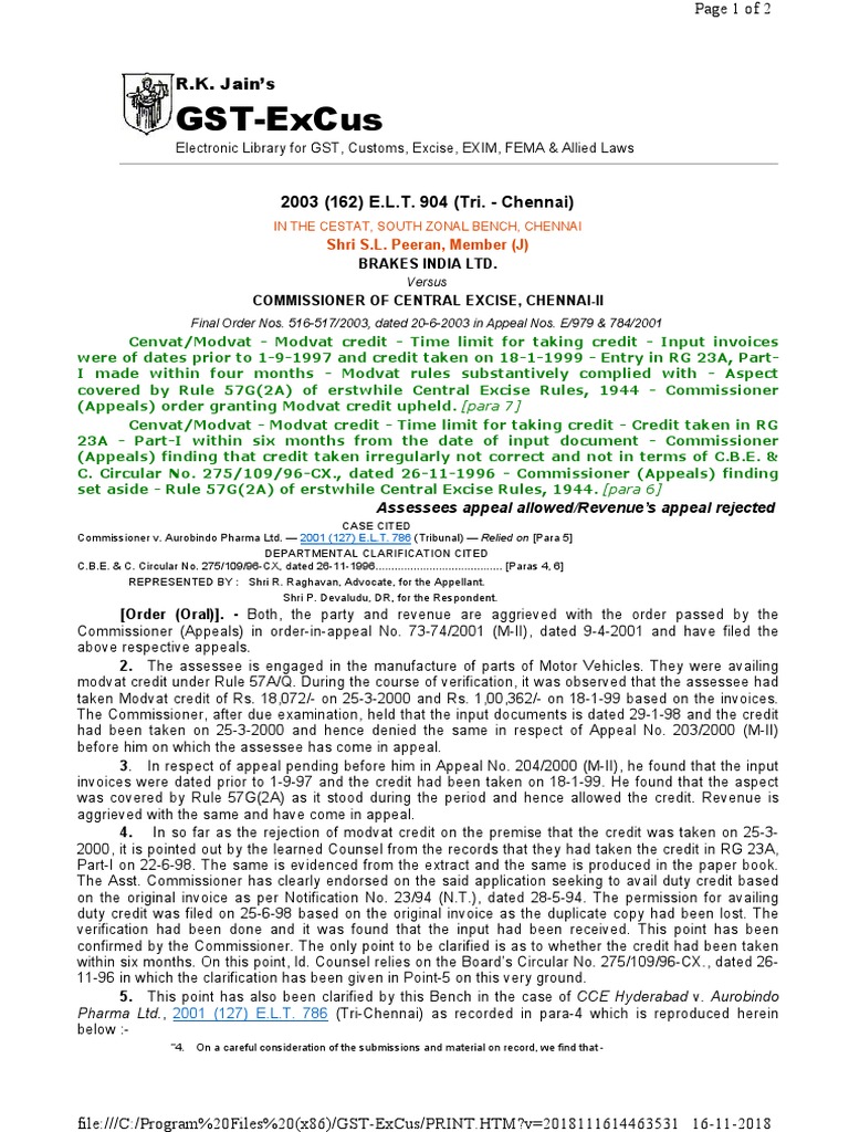 Gst-Excus: Electronic Library For GST, Customs, Excise, Exim, Fema ...